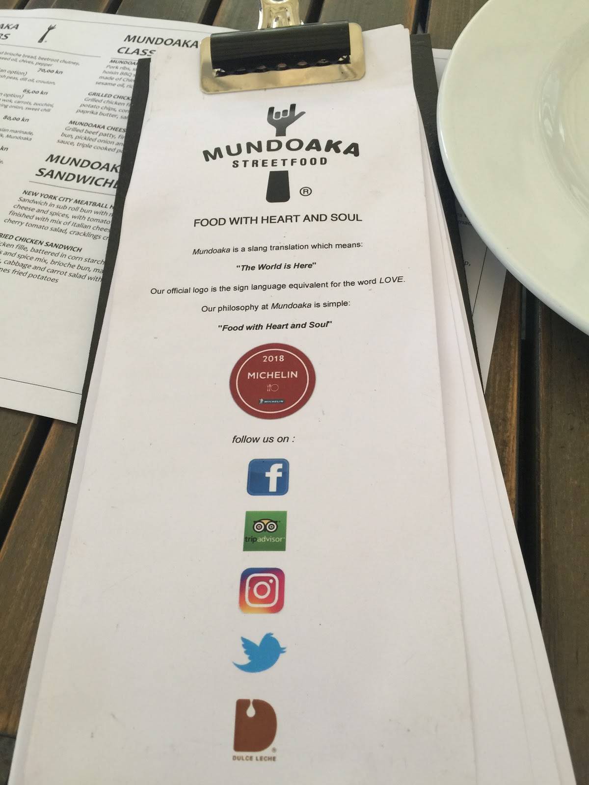 Menu at Mundoaka Street Food restaurant, Zagreb