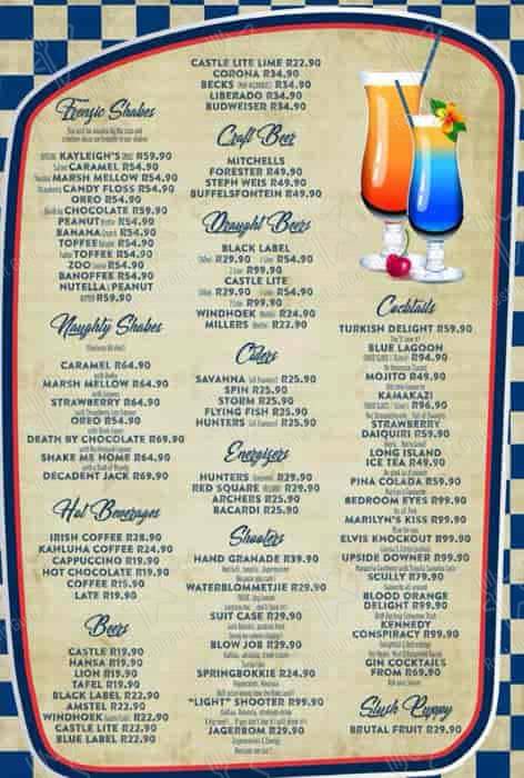 Menu at Mustang Sally's Pub & Diner, Pretoria, Pretorius St