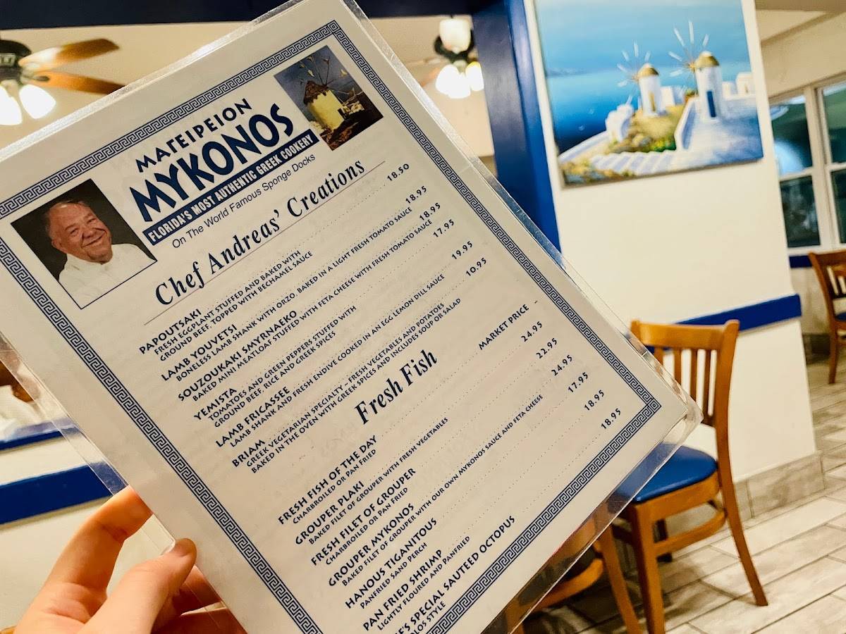 Menu at Mykonos restaurant, Tarpon Springs