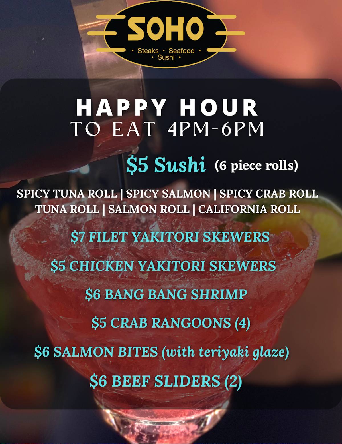 Menu at SOHO Steak & Seafood Sushi Bar Waterway, Myrtle Beach, N Kings Hwy