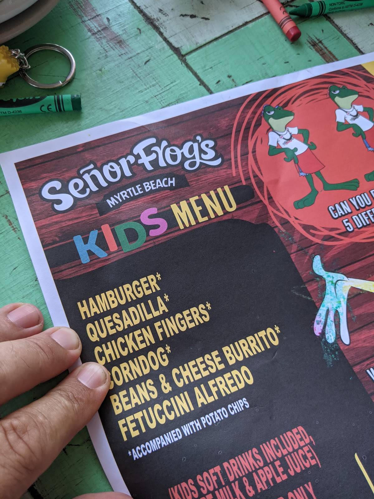 Menu at Señor Frog's Myrtle Beach pub & bar, Myrtle Beach