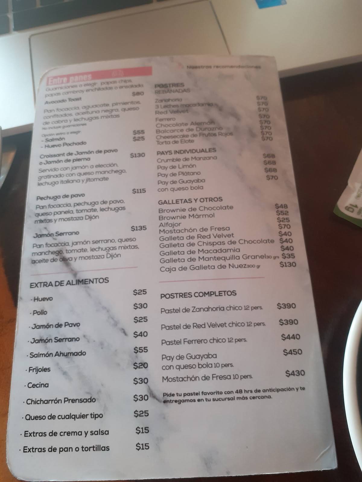 Carta de NATA REFORMA Repostería & Café, Veracruz
