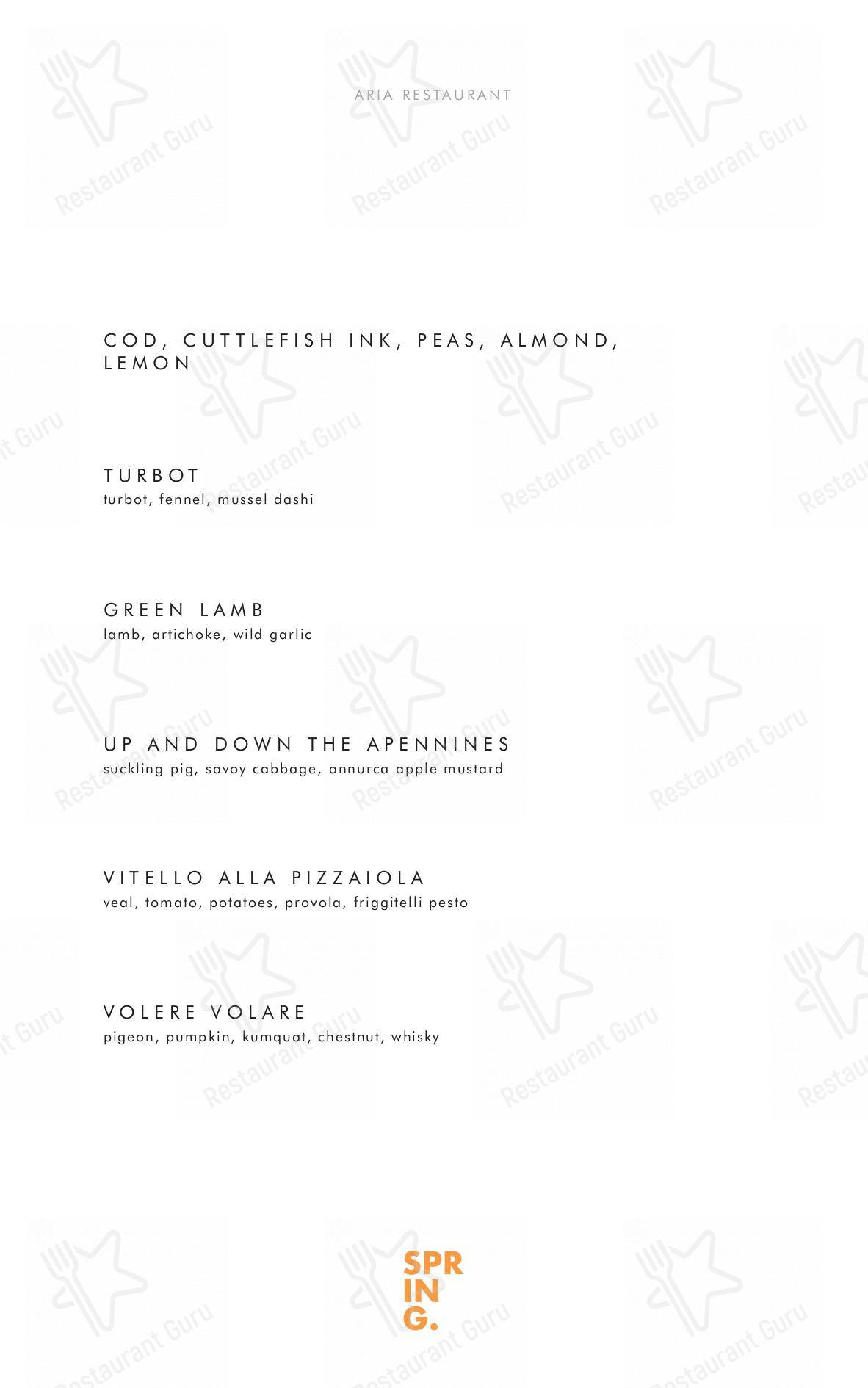 Menu at Aria Restaurant, Naples