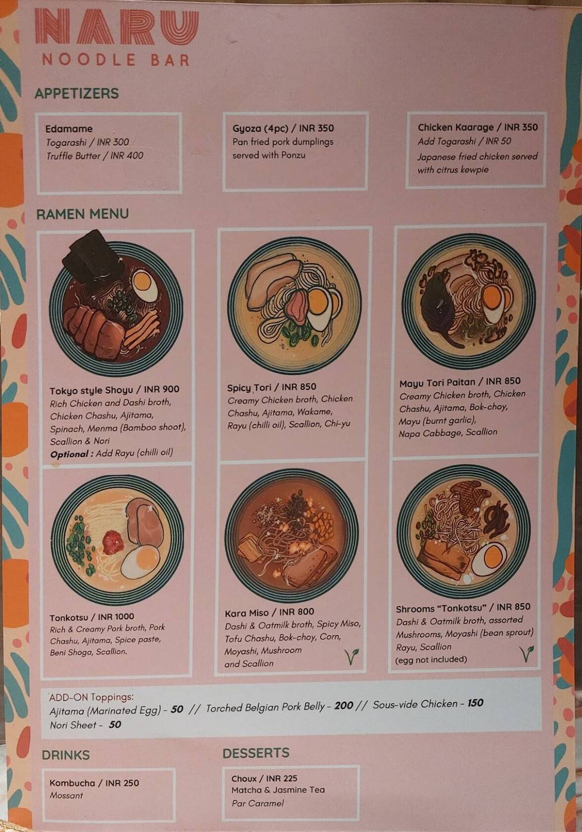 Menu at Naru Noodle Bar, Bengaluru