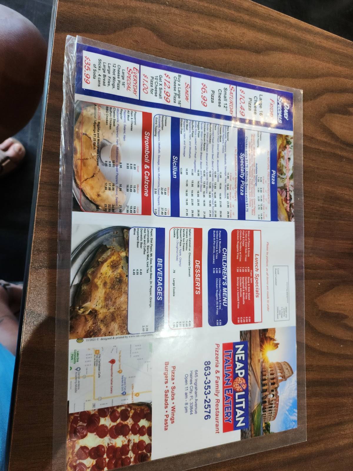 Menu at Neapolitan Italian Eatery pizzeria, Haines City