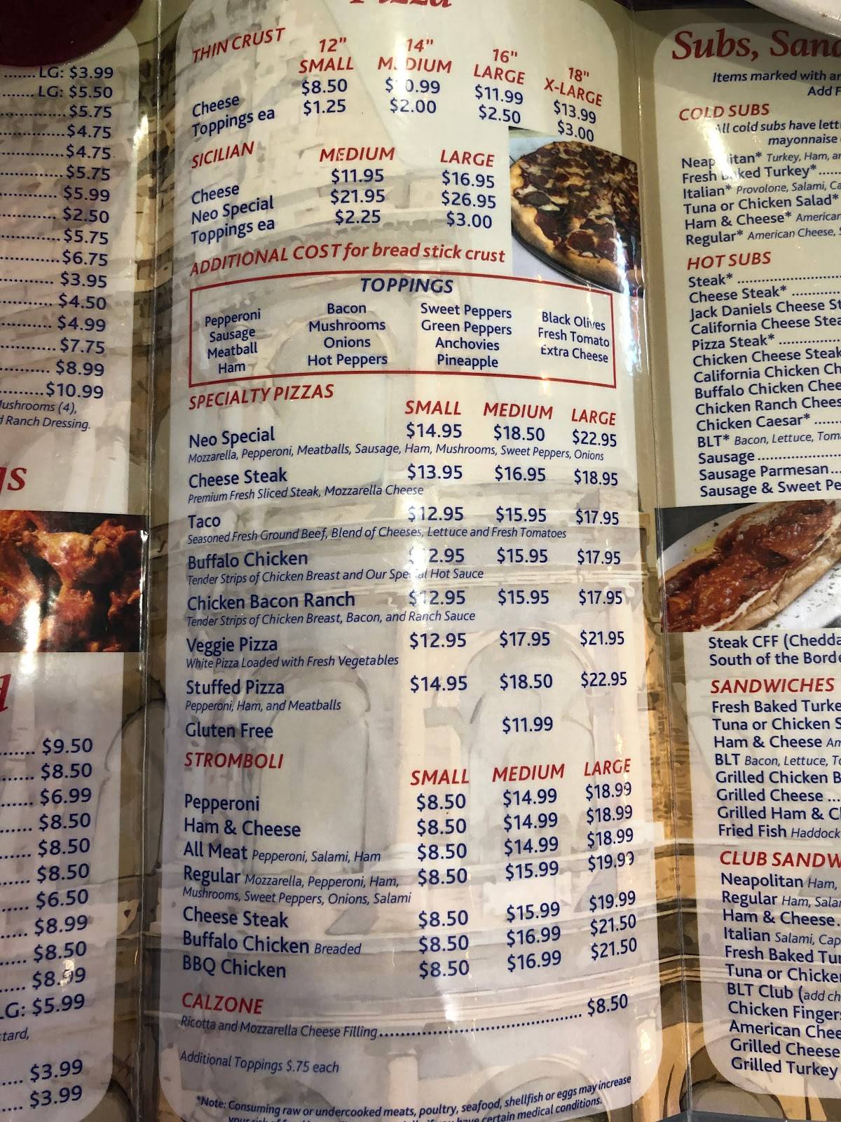 Menu at Neapolitan Italian Eatery pizzeria, Haines City