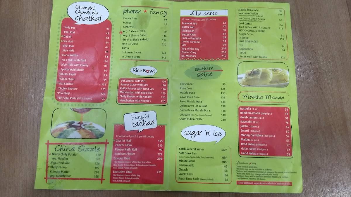 Menu at Haldiram's - Akshardham, New Delhi, Parsvnath Mall