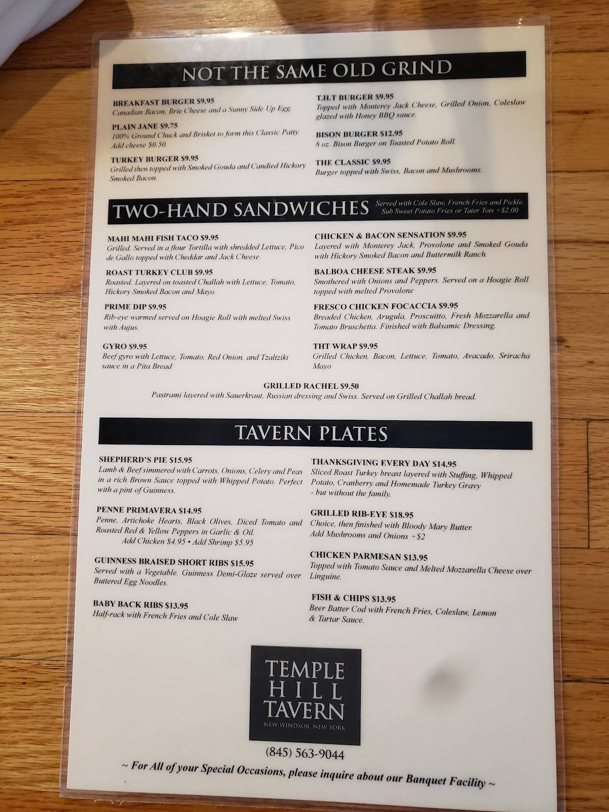 Menu at Temple Hill Tavern pub & bar, New Windsor