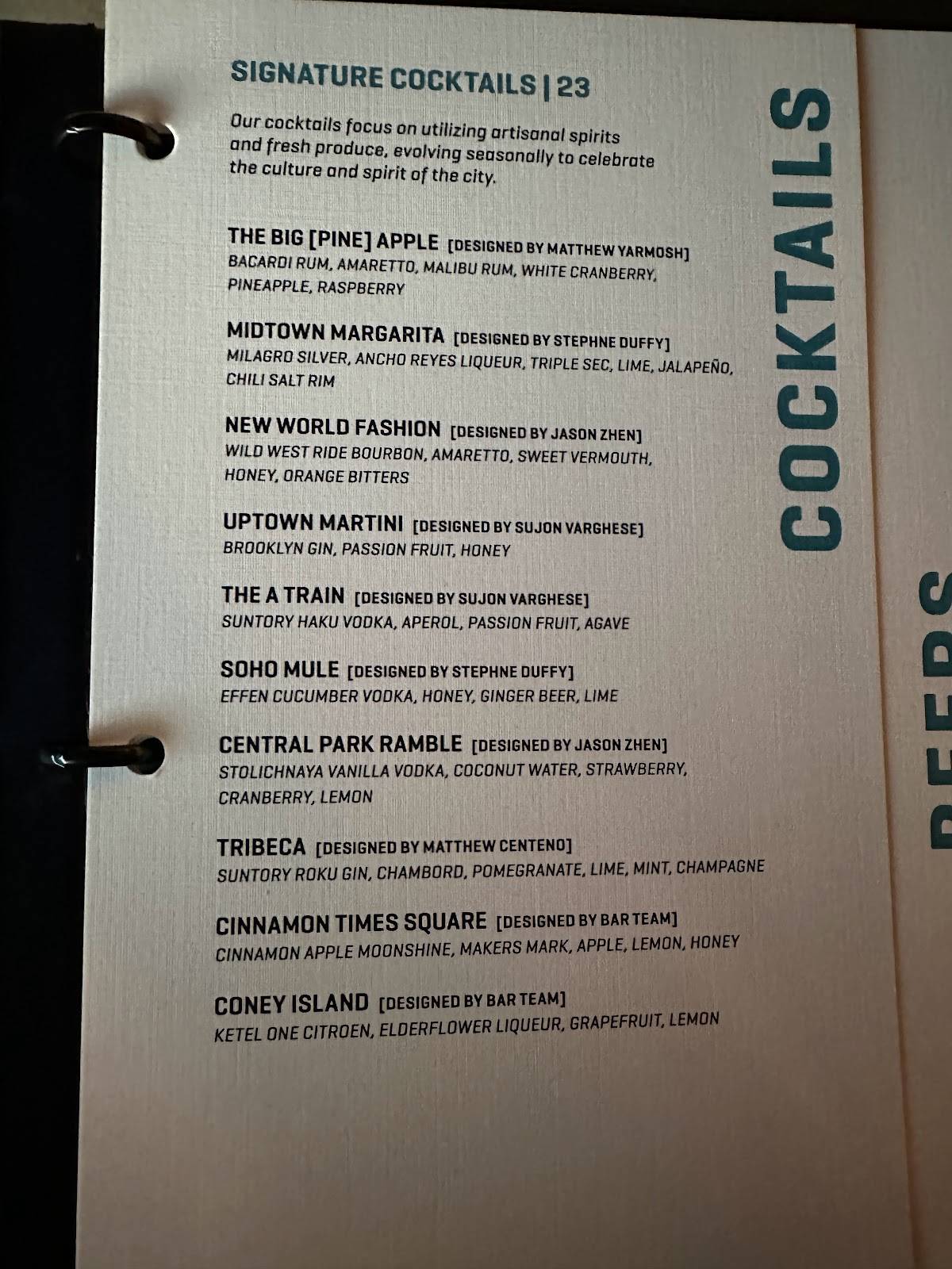 Menu at ONE Dine at One World Observatory restaurant, New York City