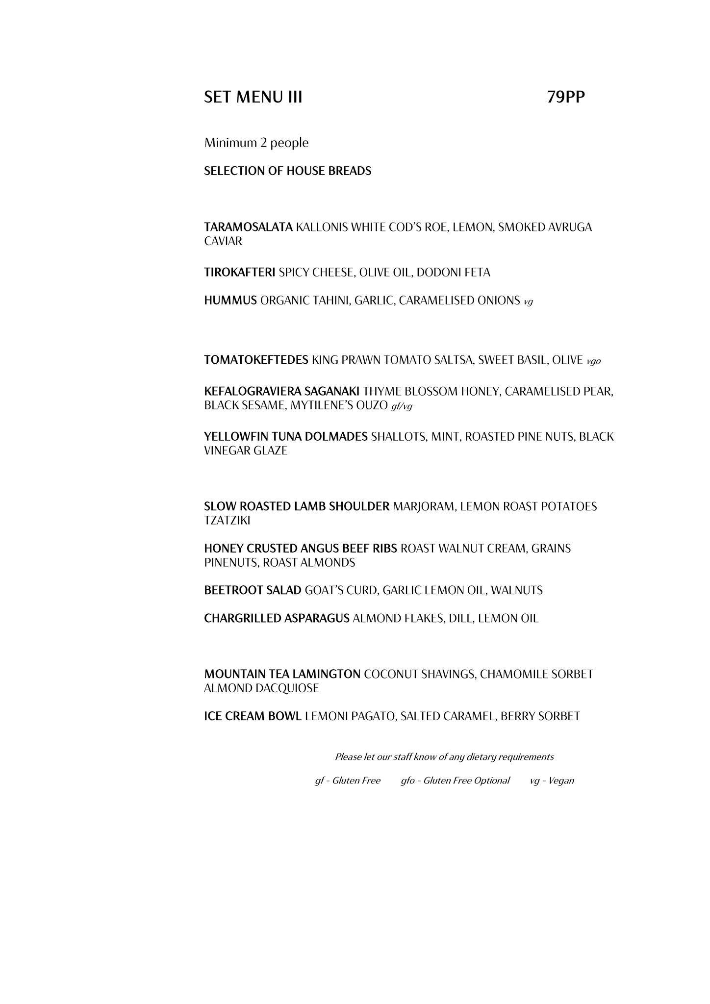 Menu at Nikos Fairfield cafe, Fairfield