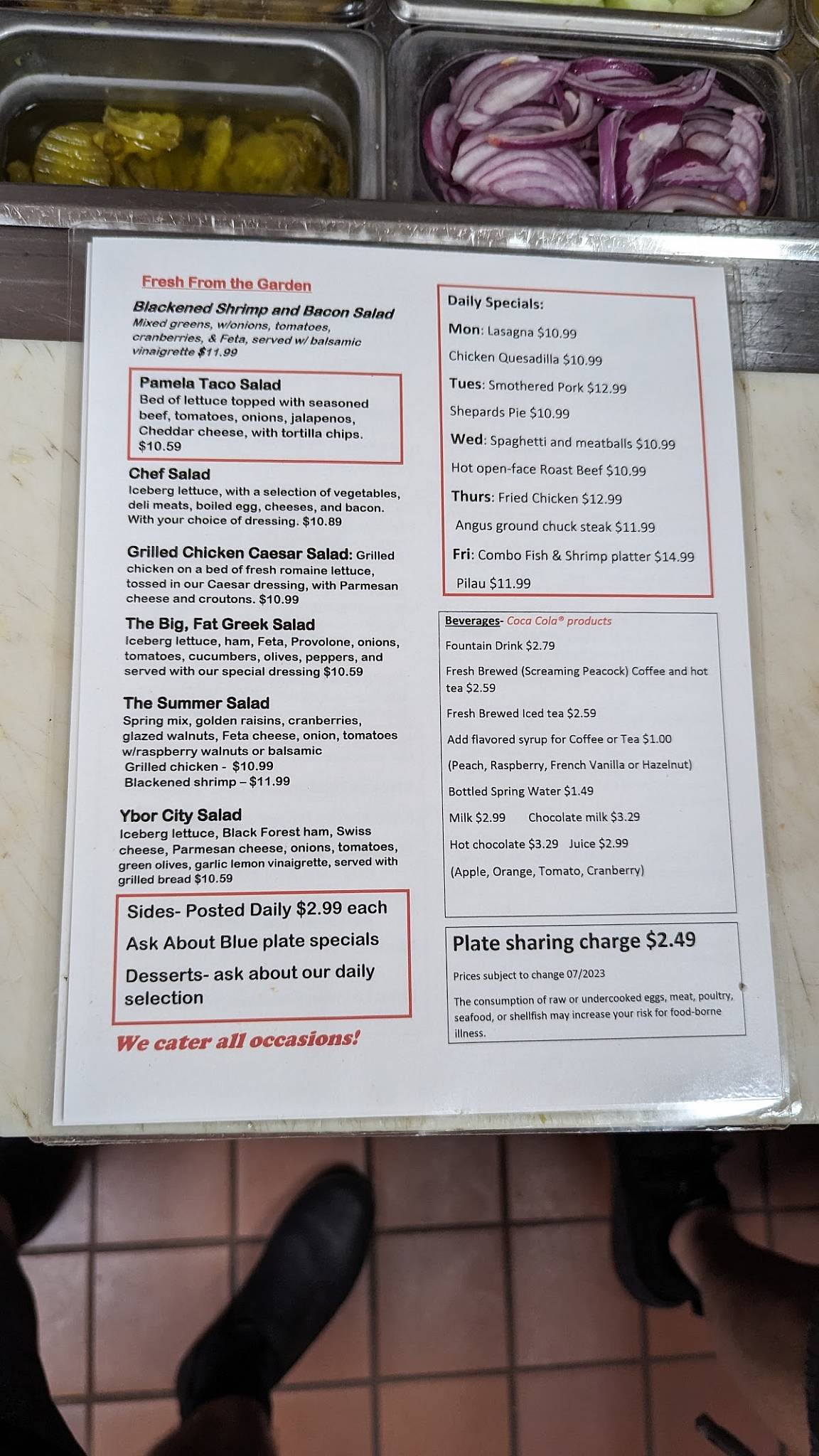 Menu at Norma D’s restaurant, Hastings