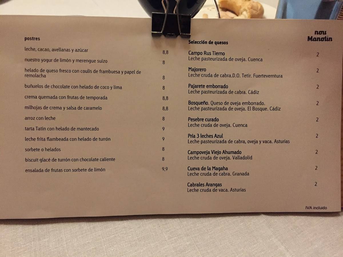 Carta del restaurante Nou Manolín, Alicante, Calle Villegas