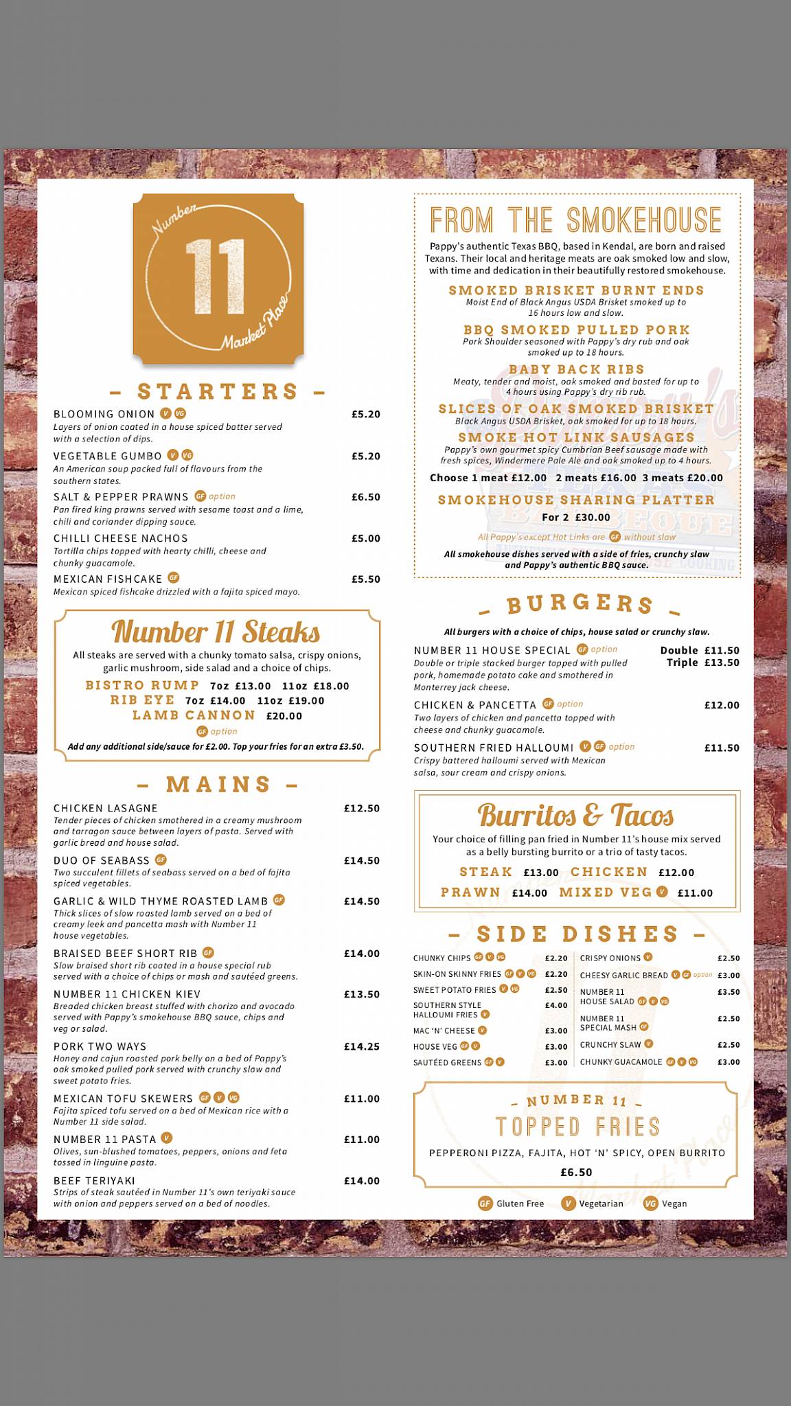 Menu at Number 11 restaurant and bar, Whitehaven