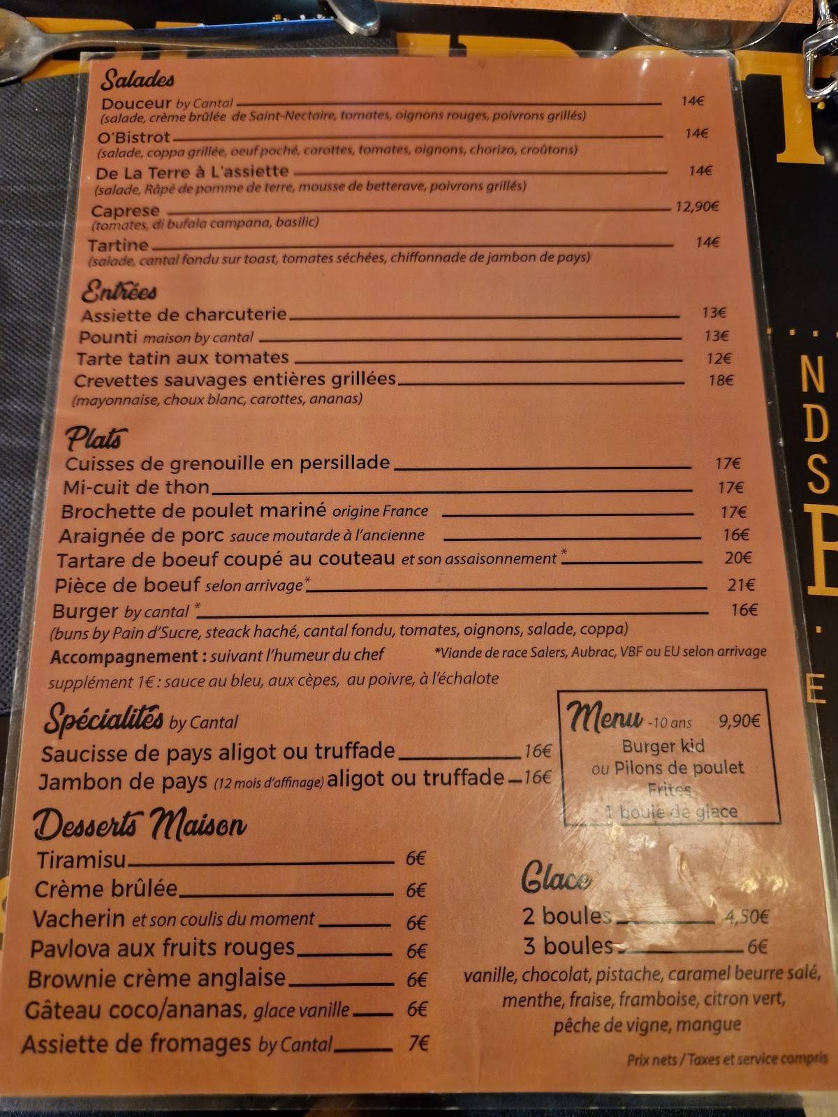 Menu au O'Bistrot Saint-Jacques restaurant, Saint-Flour