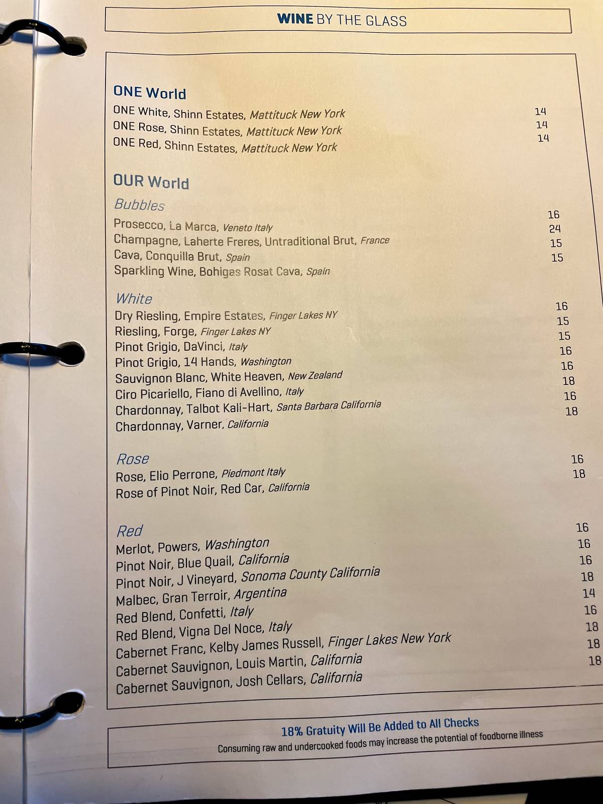 Menu at ONE Dine at One World Observatory restaurant, New York City