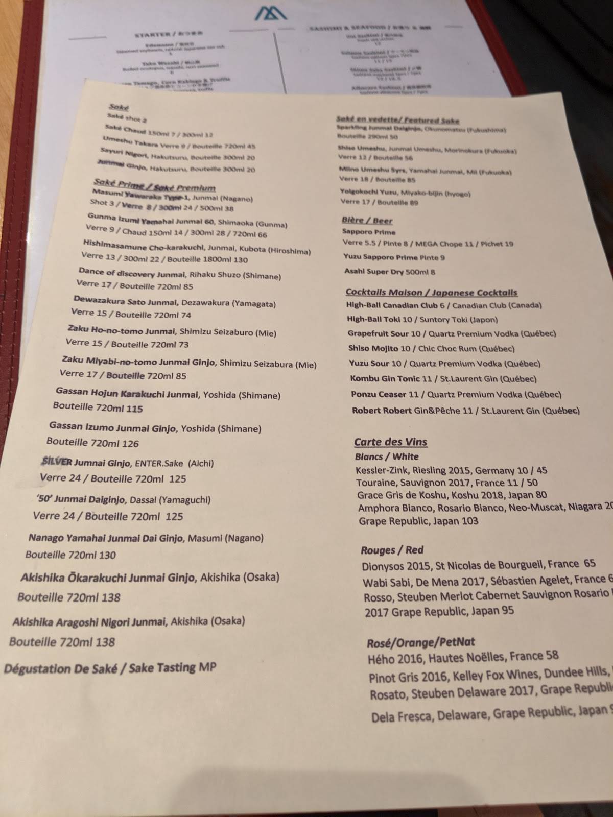 Menu at OSMO X MARUSAN Café-Terrasse, Montréal