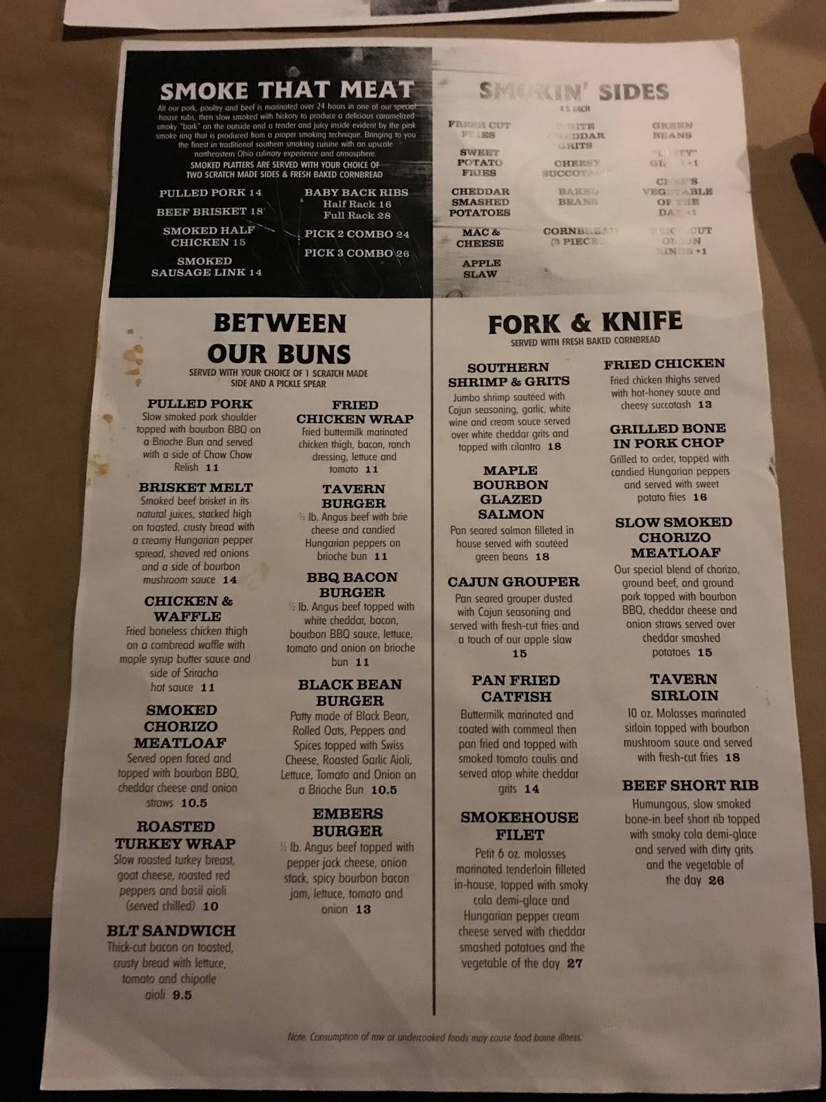Menu at Oak and Embers Tavern Hudson pub & bar, Hudson