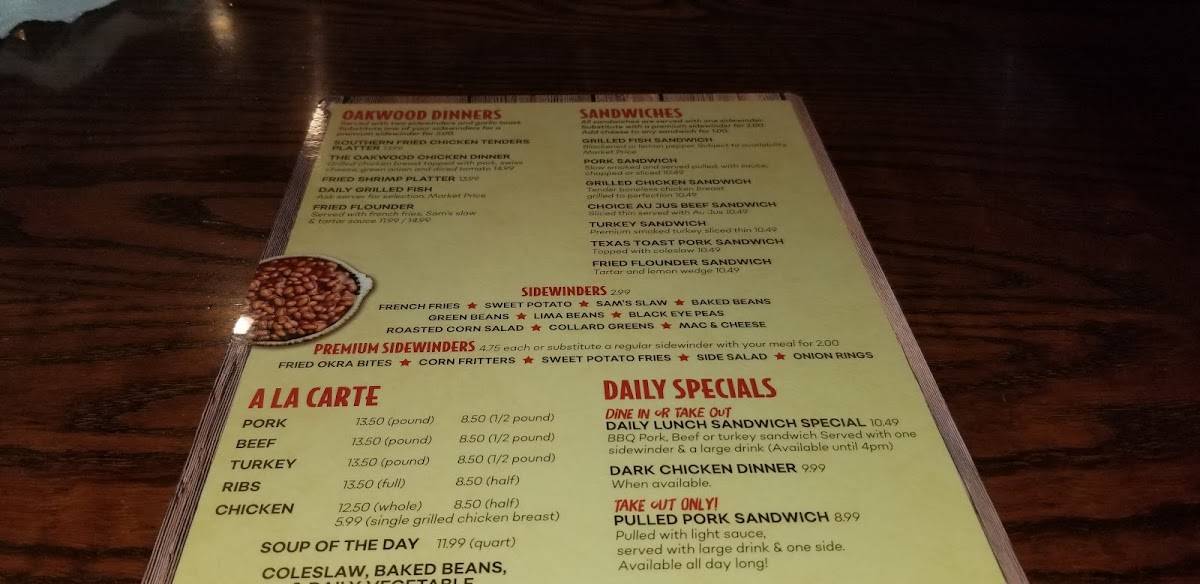 Menu at Oakwood Smokehouse & Grill BBQ, Eustis