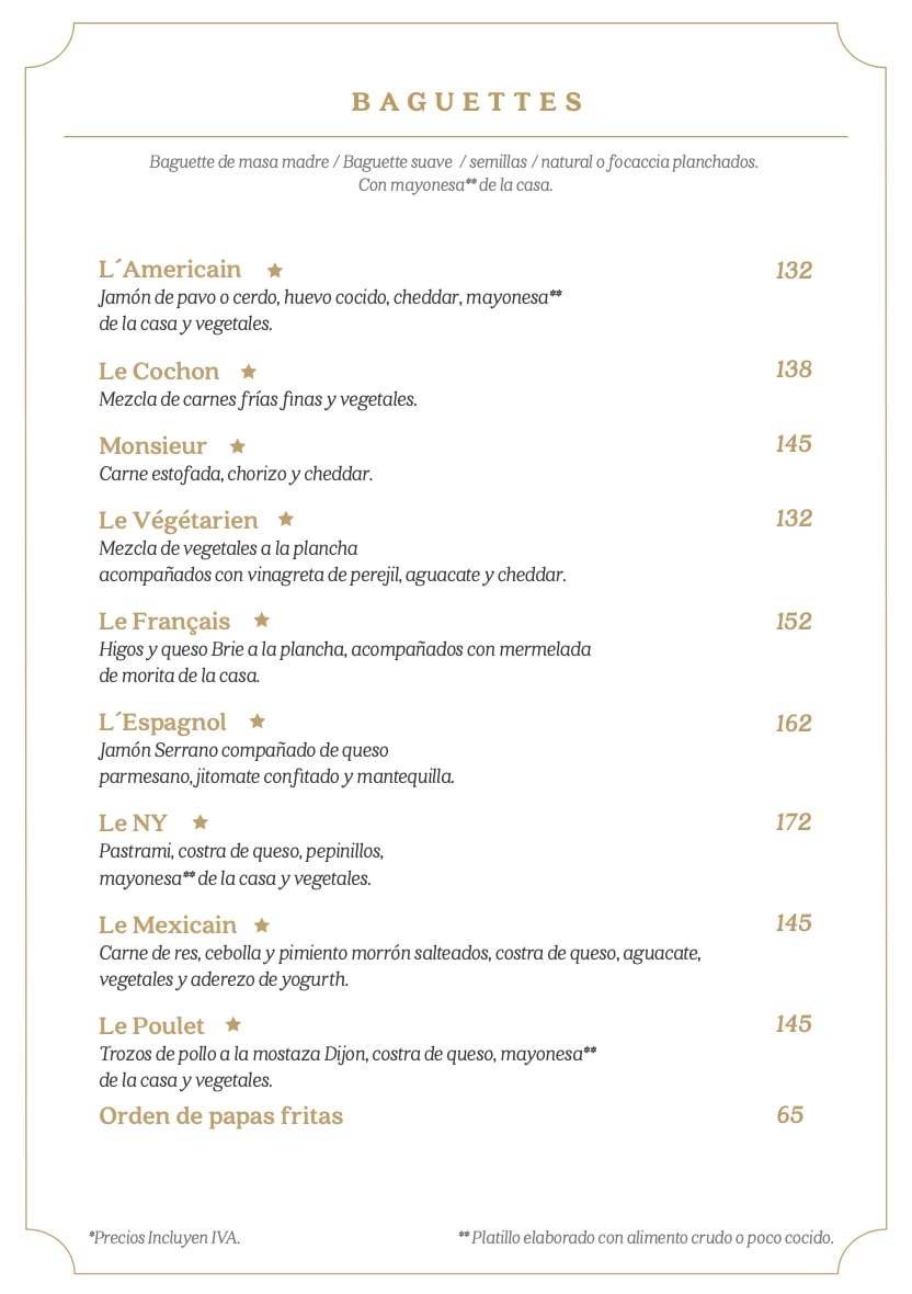 Carta de Ohlala Panadería Bistró Valle Real, Guadalajara