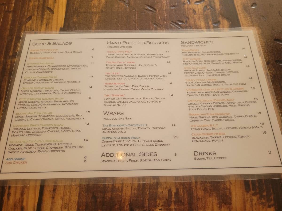 Menu at Ol' RailRoad Cafe, Rosenberg