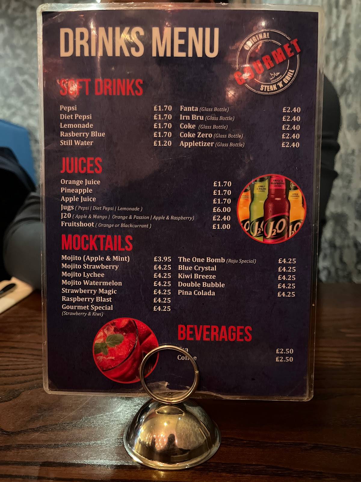 Menu at Gourmet steakhouse, Oldham