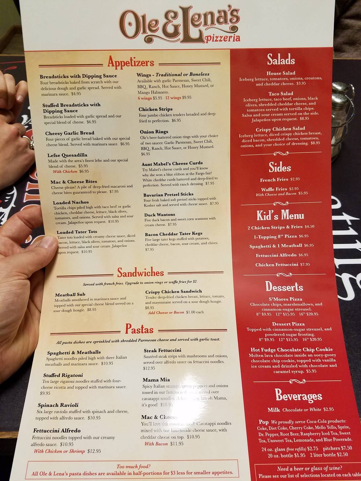 Menu at Ole & Lena's Pizzeria, West Fargo, Sheyenne St Suite 108