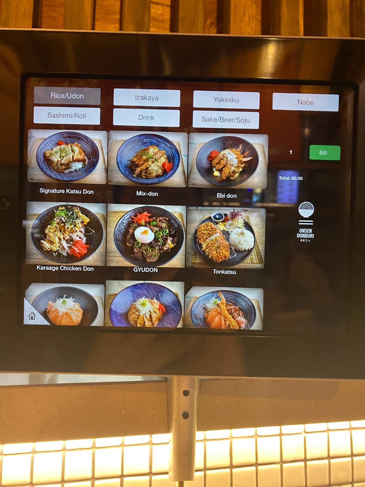 Menu at Onsen Japanese restaurant, Melbourne