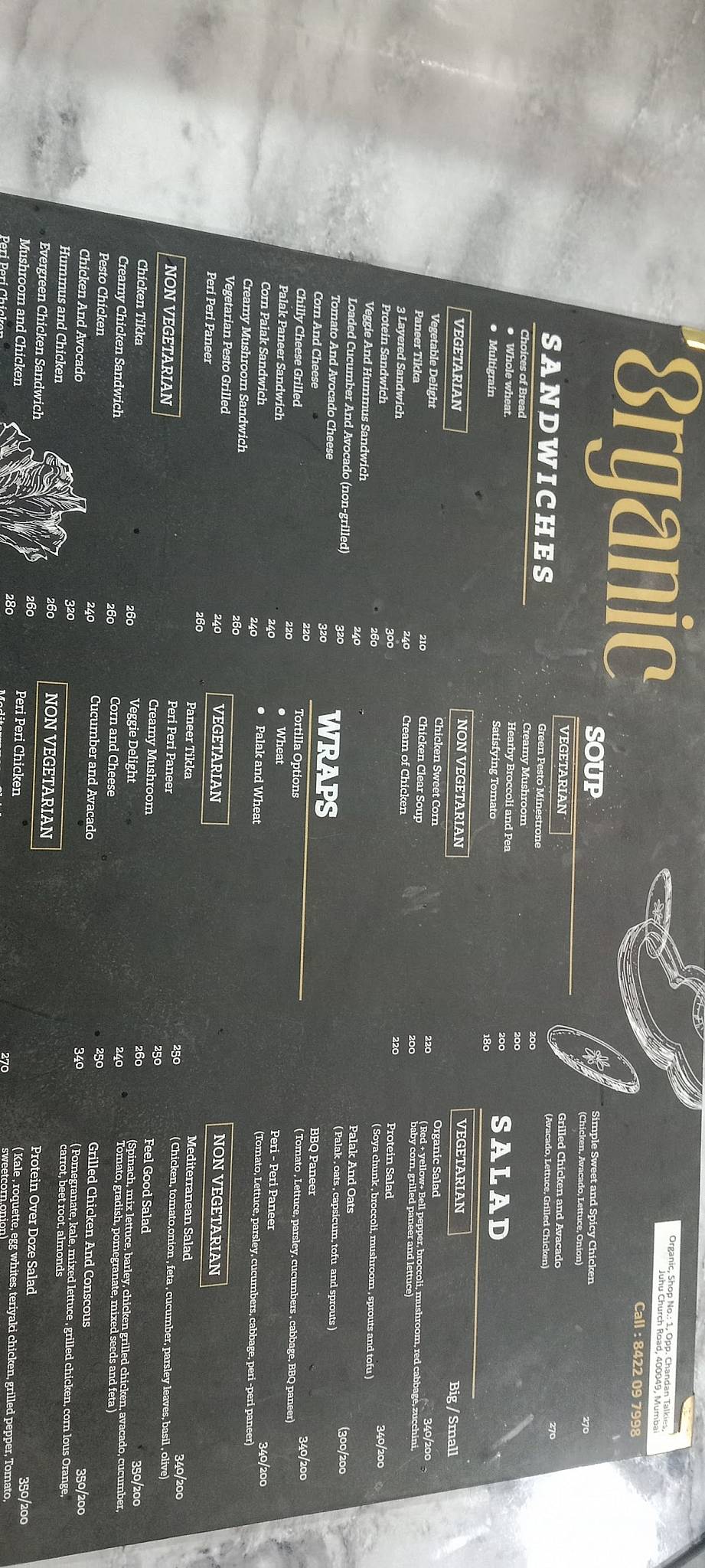 Menu at Organic cafe, Mumbai