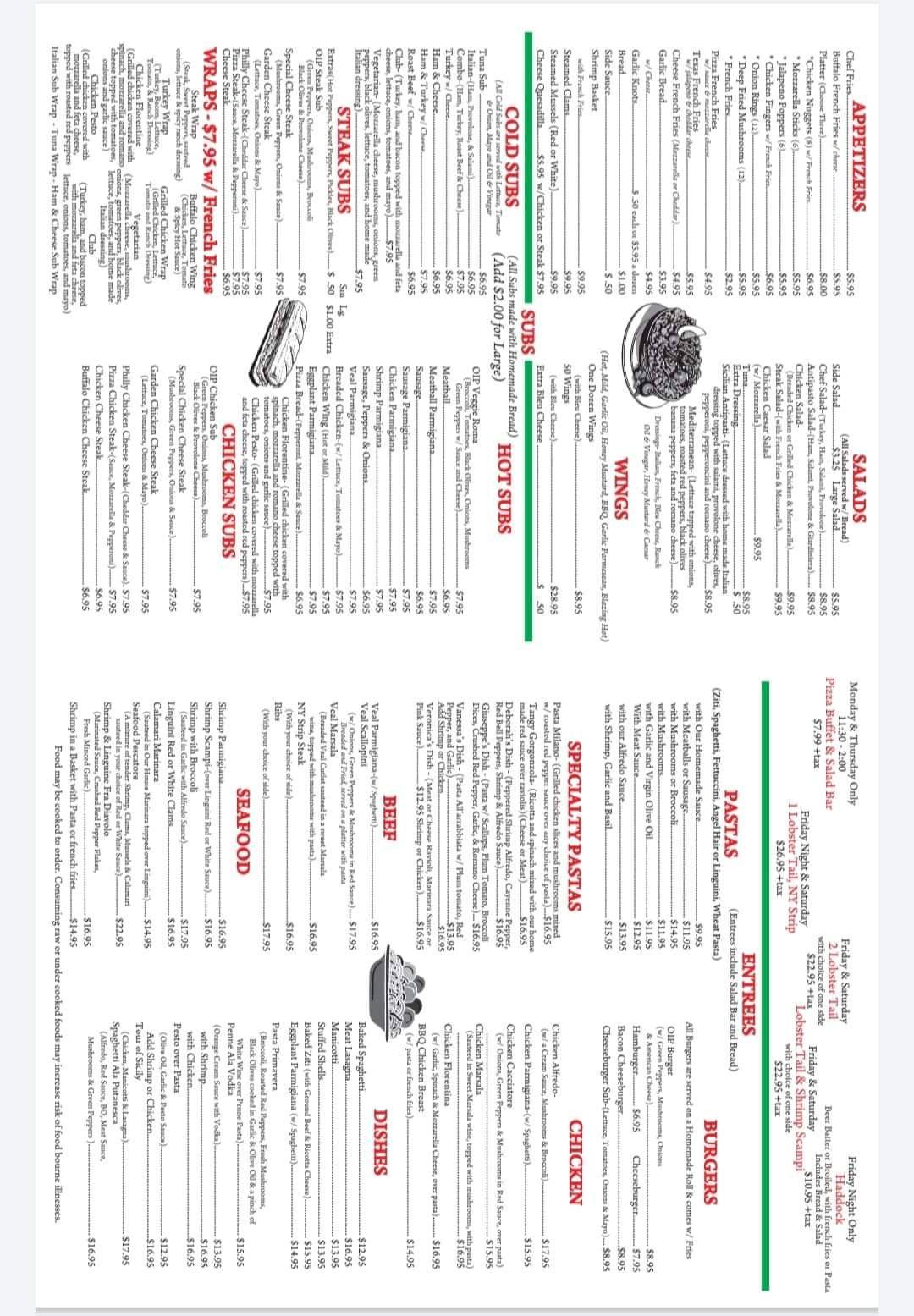 Menu at Original Italian Pizza pizzeria, Towanda