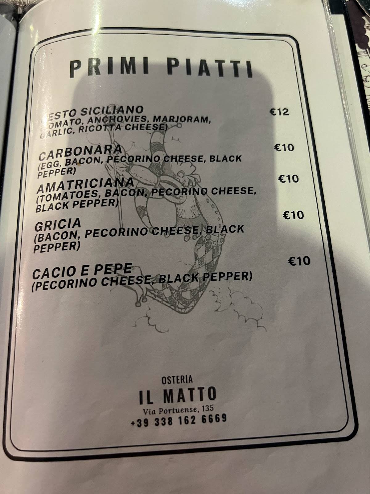 Menu da Osteria Il Matto ristorante, Roma