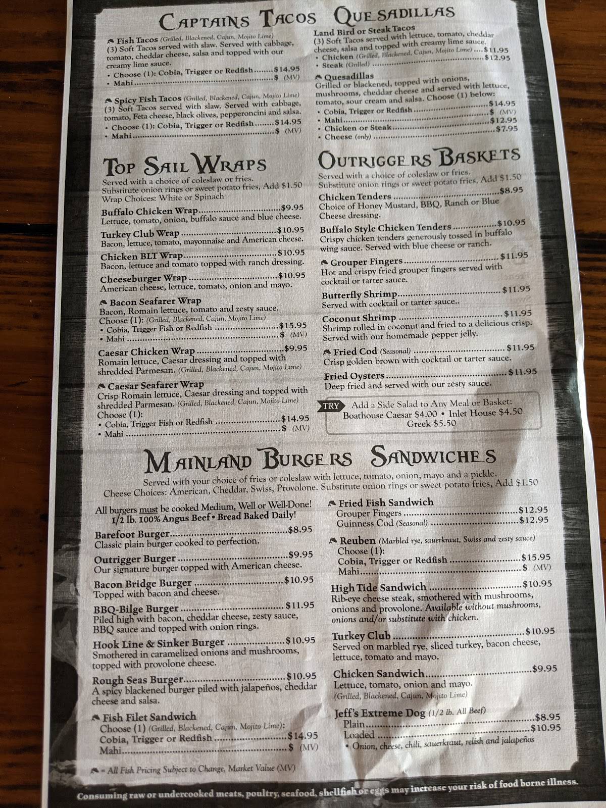 Menu at Outriggers Bar & Grill, Micco