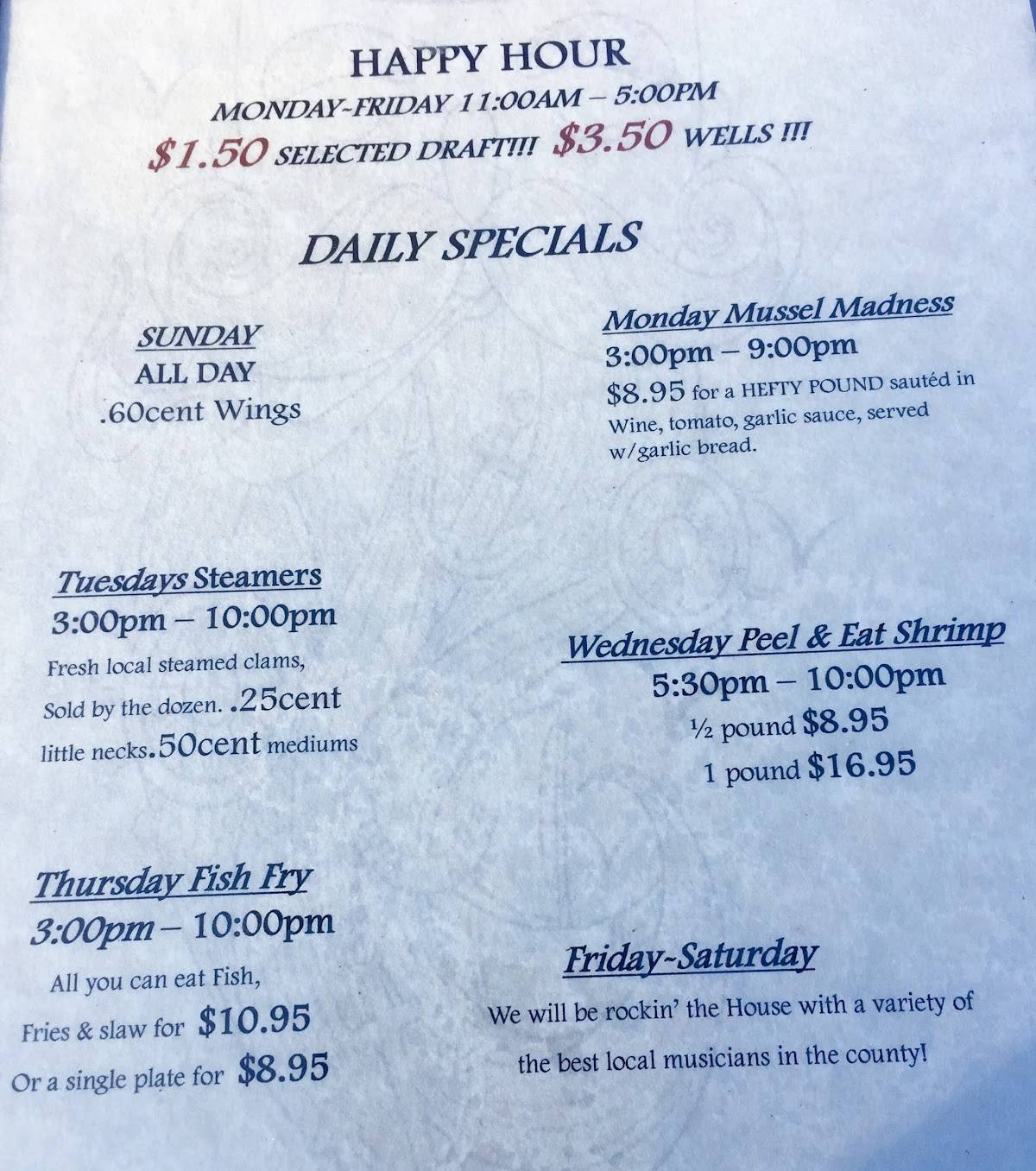 Menu at Outriggers Bar & Grill, Micco