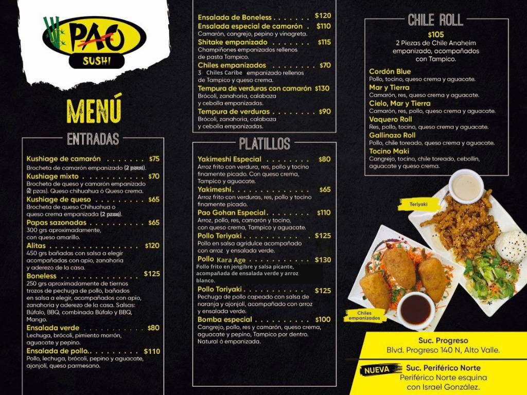 Carta del restaurante PAO SUSHI - Periférico Norte, Hermosillo