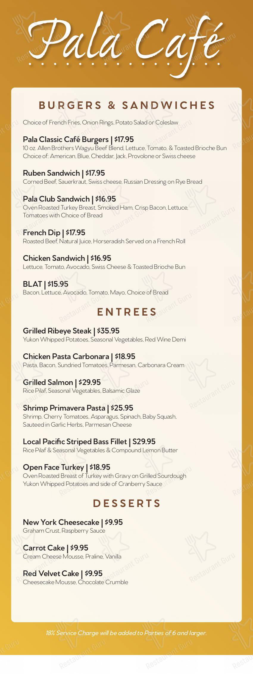 Menu at Pala Cafe, Pala