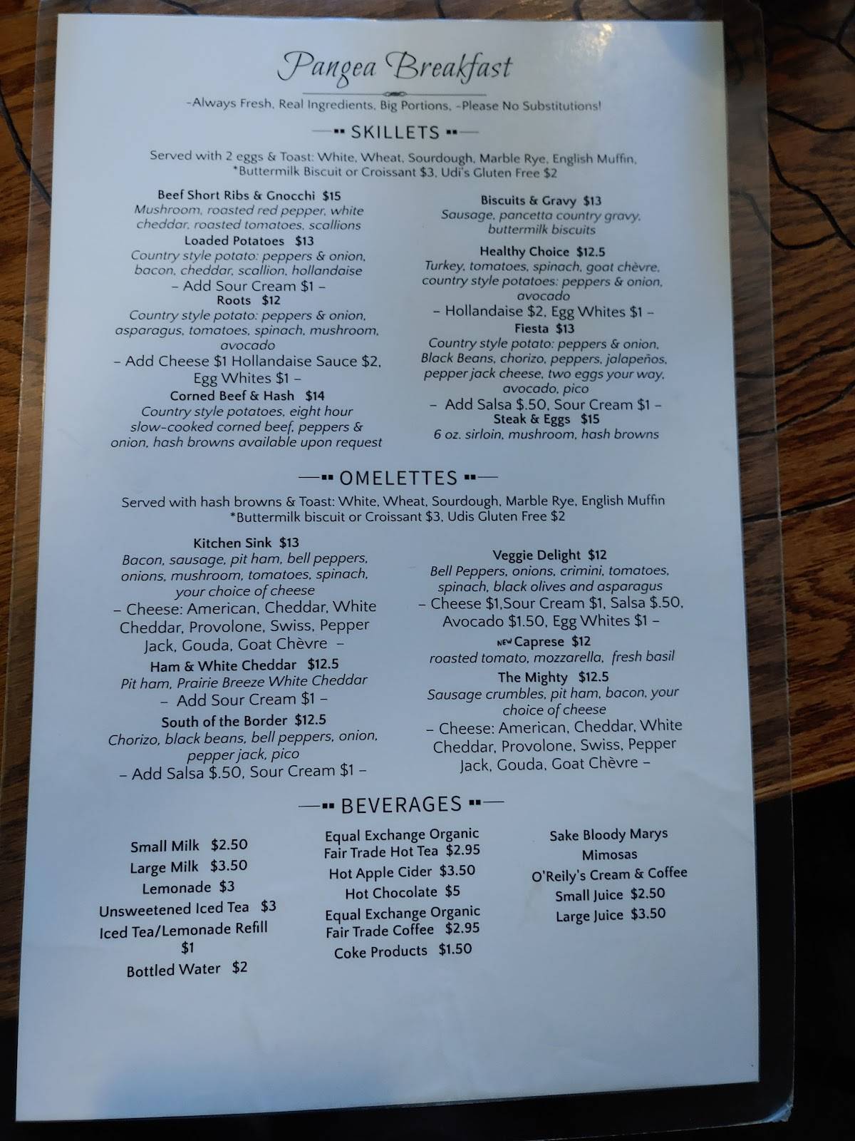 Menu at Pangea Cafe, Waconia, 37 W 1st St