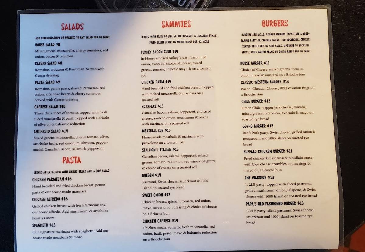 Menu at Papa’s House pizzeria, Tehachapi
