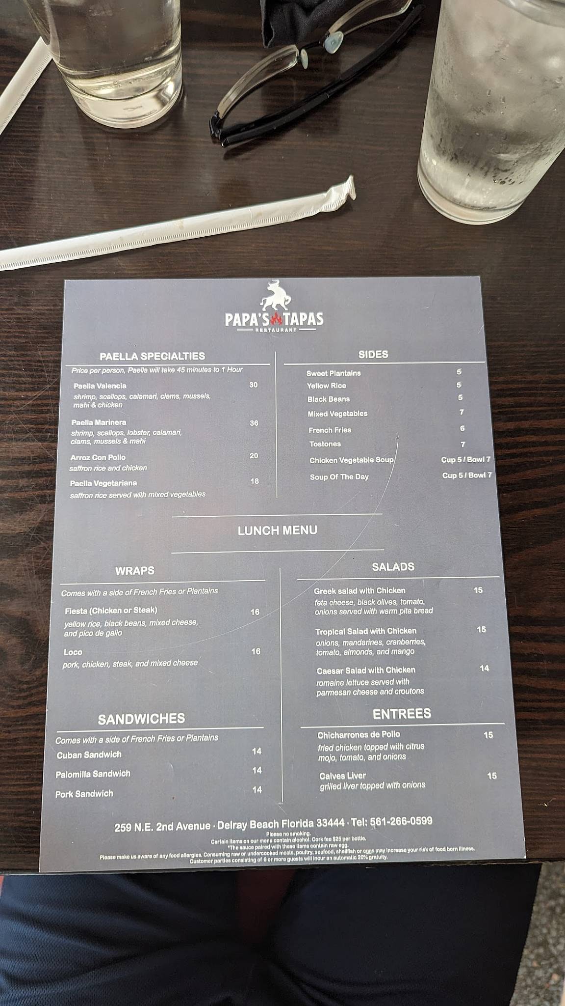 Menu at Papa's Tapas pub & bar, Delray Beach
