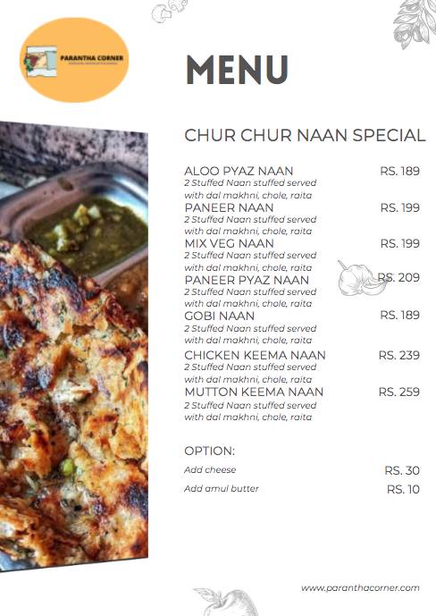 Menu at Paratha Corner, Noida, A 778 Ground Floor