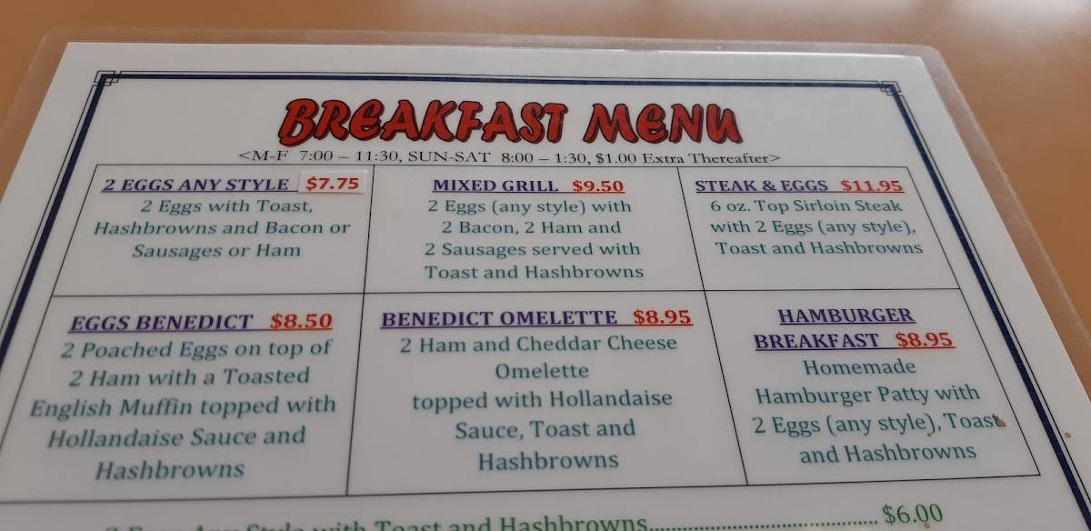 Menu at Parkview Restaurant, Lamont