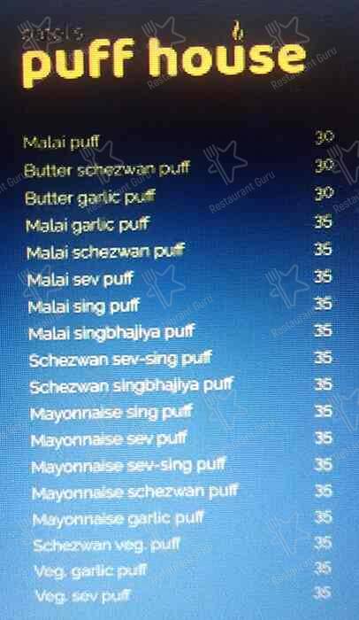 Menu at Patels puff house, Surat, Sunrise Chambers