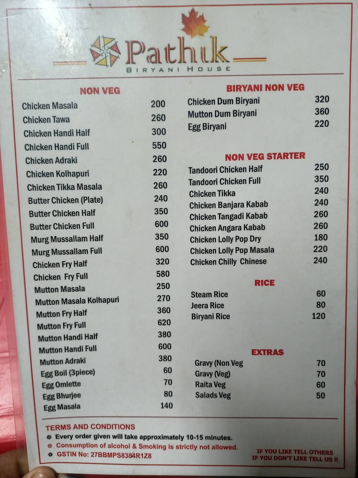 Menu at Pathik Biryani House, Pimpri-Chinchwad, CV Plant