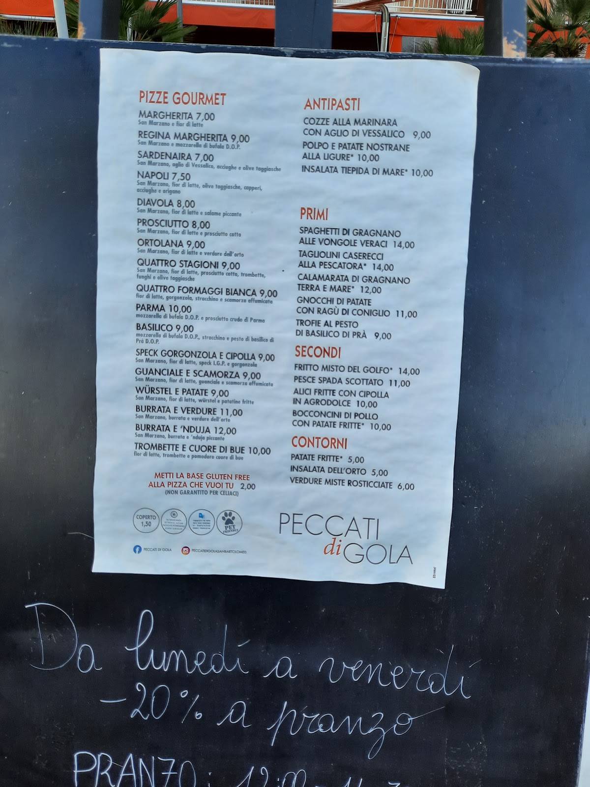 Speisekarte von Peccati Di Gola restaurant, San Bartolomeo Al Mare