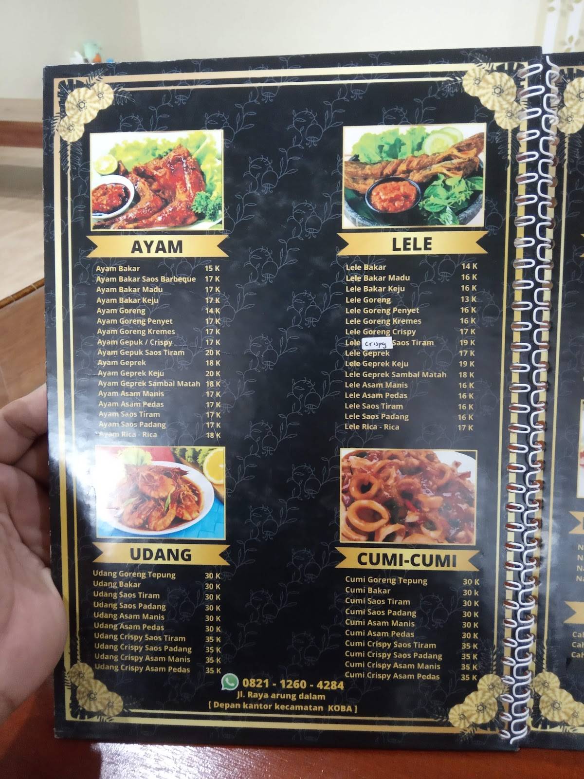 Menu at Pecel lele Mas hilal restaurant, Koba