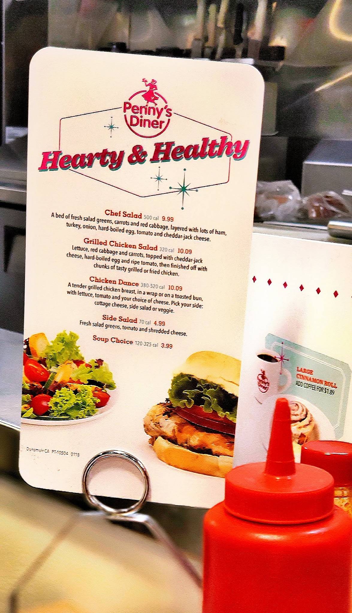 Menu at Penny's Diner restaurant, Dunsmuir