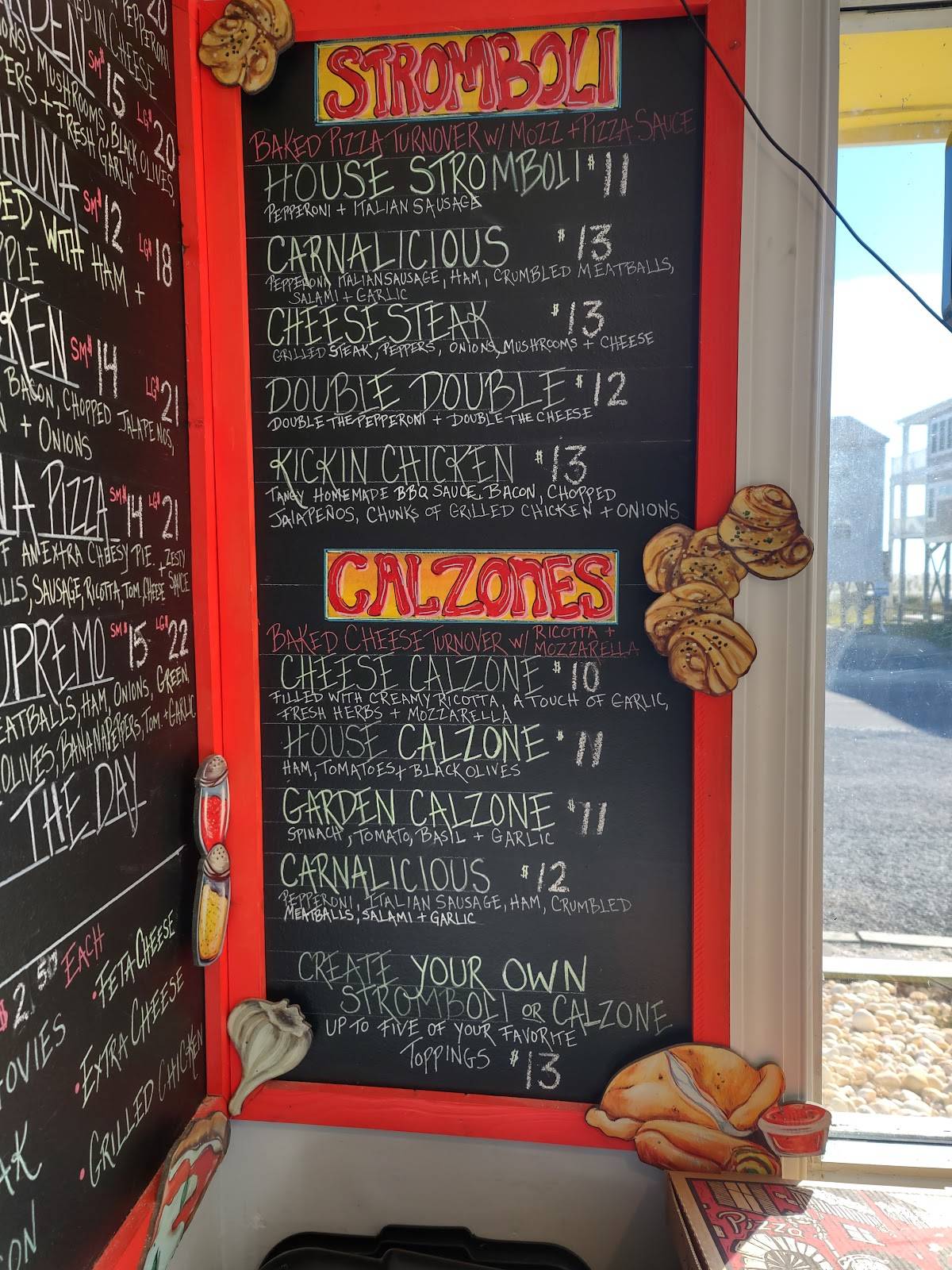 Menu at Pepperoni Grill at the Beach pizzeria, Oak Island