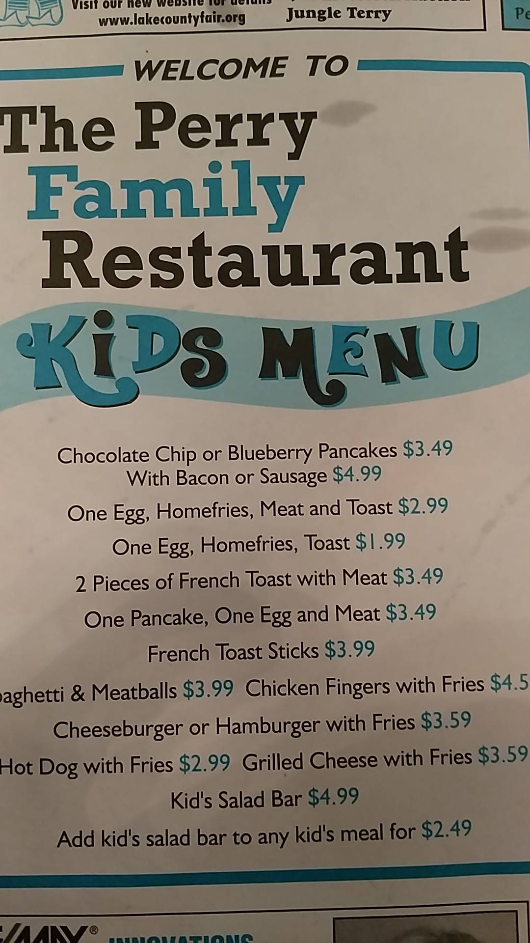 Menu at Perry Family Restaurant, Painesville