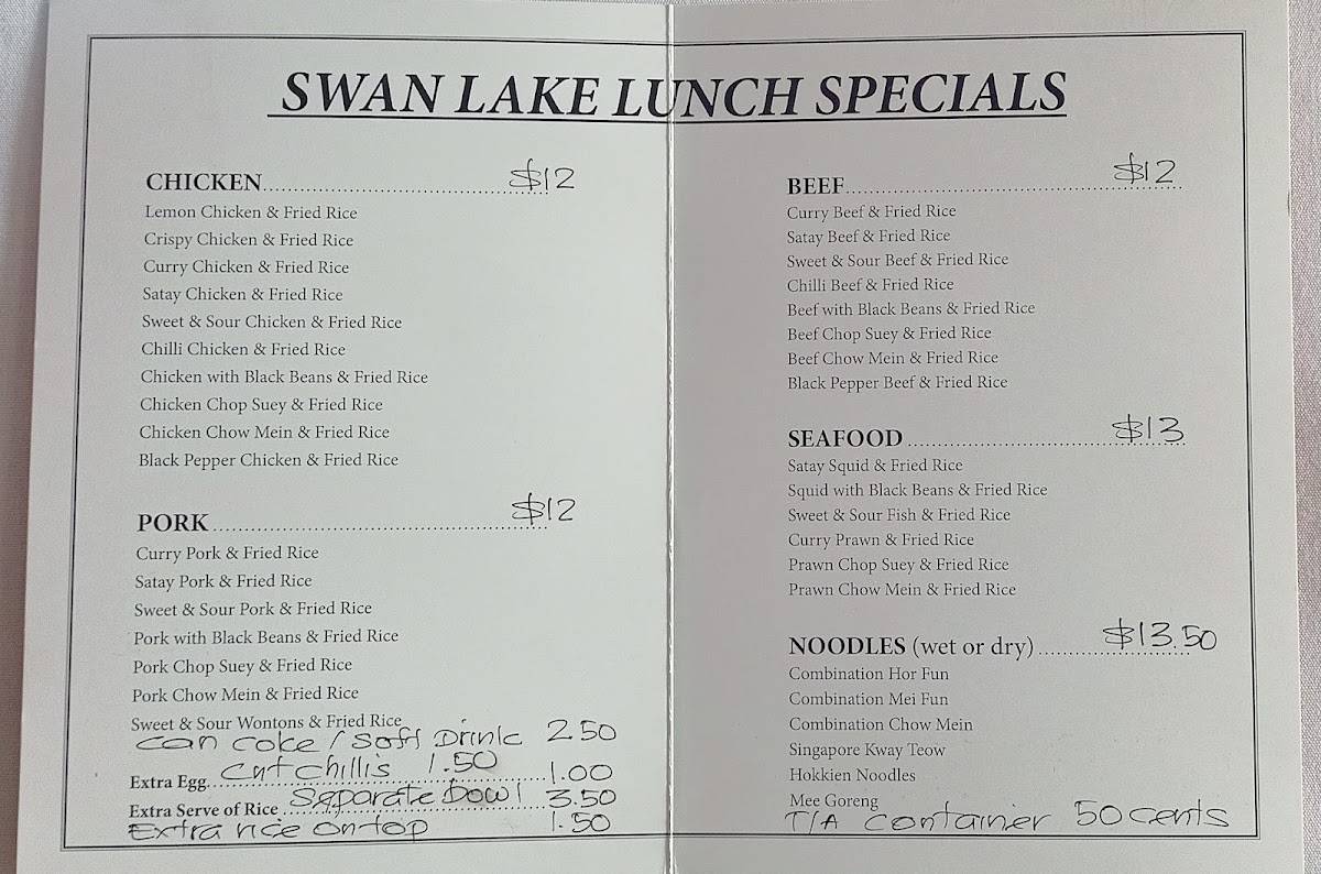 Menu at Swan Lake Chinese Restaurant, Churchlands, Unit 1/3 Flynn St