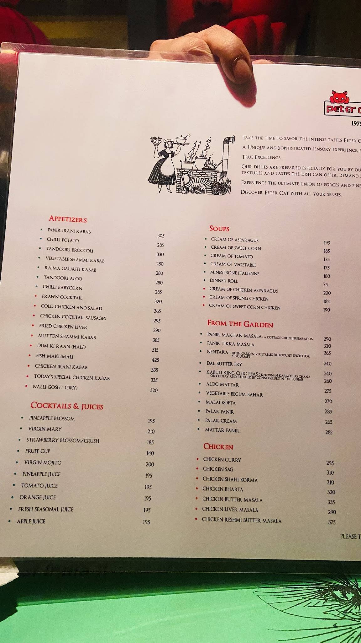 Menu at Peter Cat, Kolkata