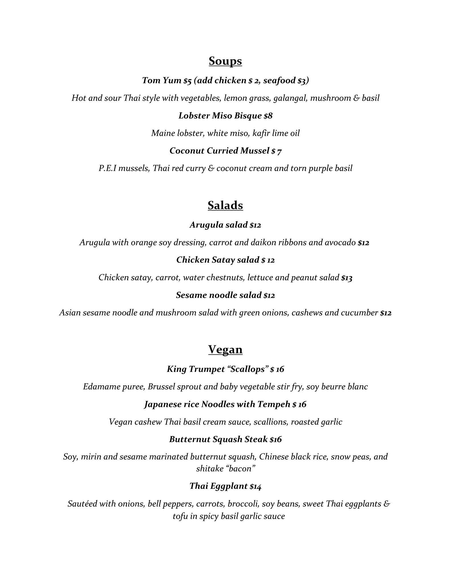 Menu at Nui Nui Kitchen restaurant, Phoenixville