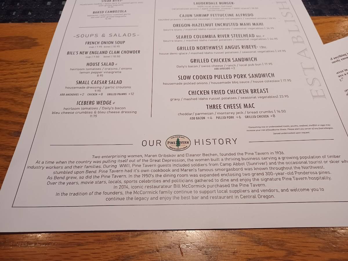 Menu at Pine Tavern Restaurant, Bend